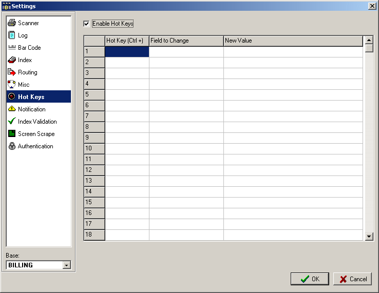 Hot Keys Settings